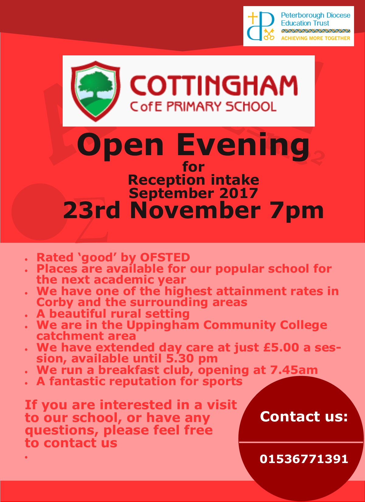 Cottingham School open day for reception intake, 23 Nov